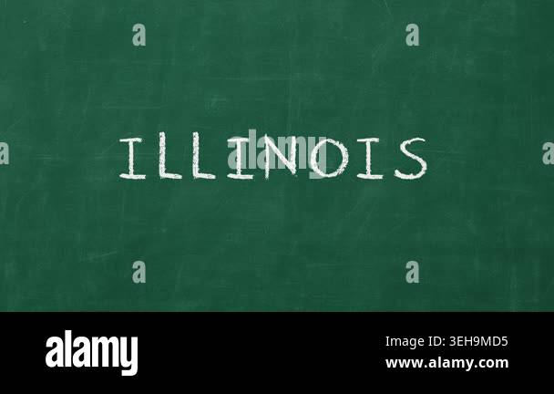 Handwritten word illinois appearing on a green chalkboard. A stop ...