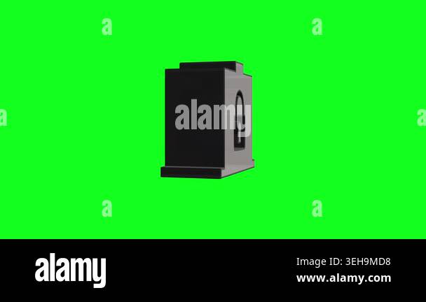 Animated three dimensional security lock icon rotating on a green ...