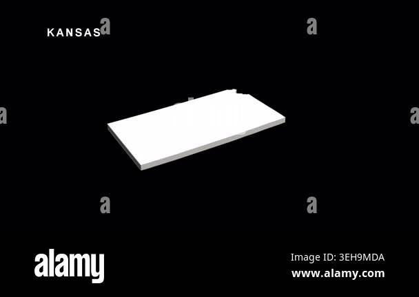 Kansas state map rotating on a black background. This minimalist ...
