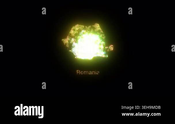 Romania map revealing from a cloud of colorful, glowing, pixelated ...