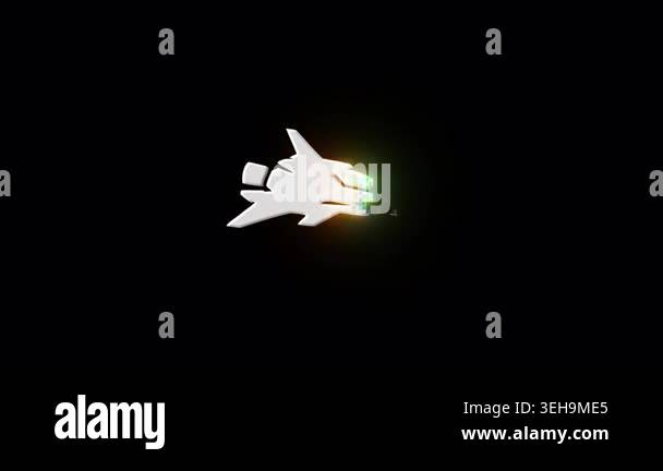 White futuristic spaceship flying through the dark void, its engines ...