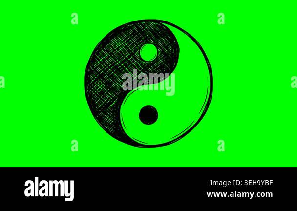 hand drawn yin yang symbol animation on chroma key green screen ...