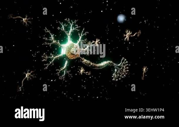 Conceptual 3D of a neuron with floating molecules Stock Video Footage ...