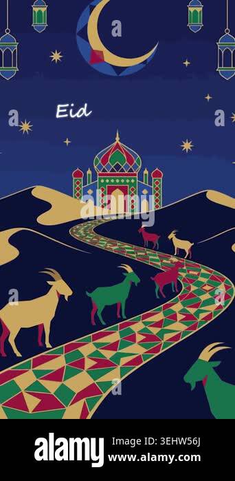 Islamic animated background for Eid Al-Adha and Eid Mubarak featuring a ...