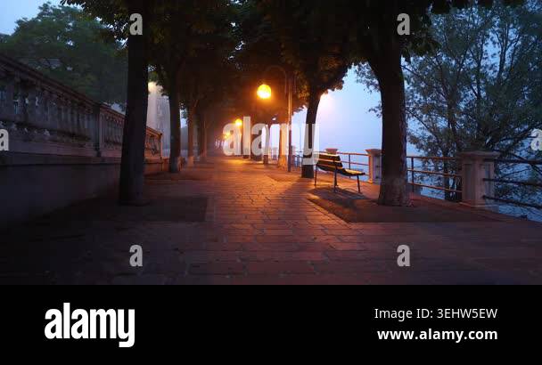 Night lights with fog on the water Stock Video Footage - Alamy
