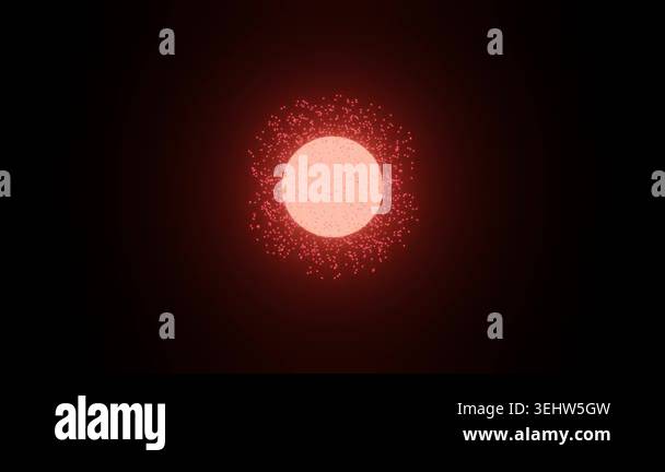 red particle magnetic field animation on black background. glowing ...