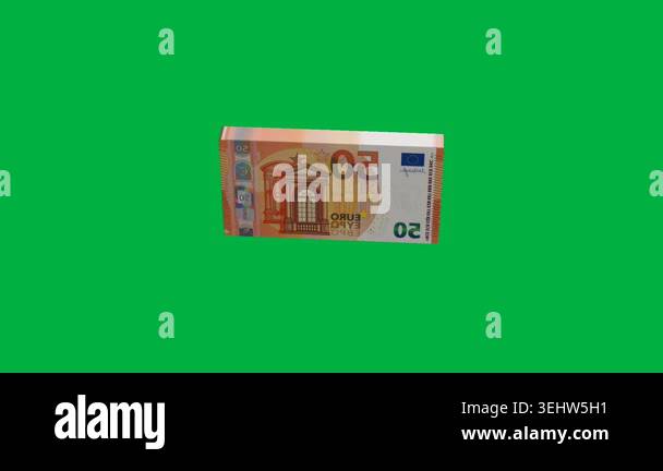 Rotating bundle of fifty euro banknotes on green screen background. 3d ...