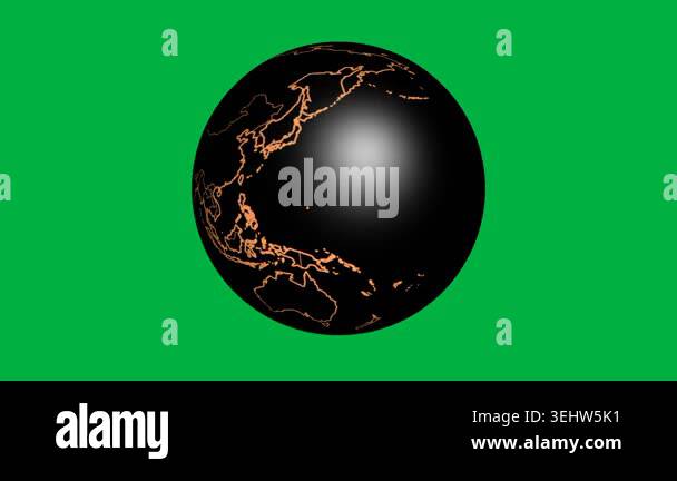 3d black earth globe rotating with color changing map lines on green ...