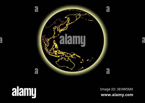 Glowing Globe Rotation. Neon Earth Map Animation With Country Borders ...