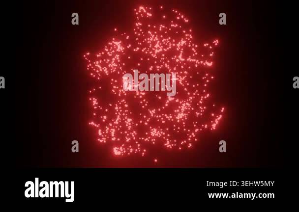 red glowing particles forming digital sphere animation. particle sphere ...