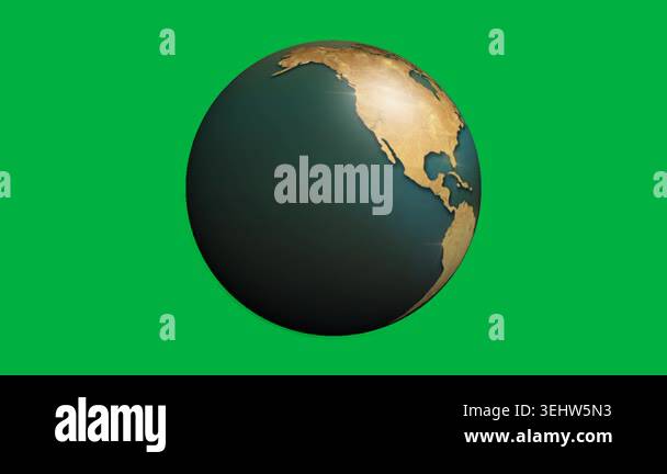 realistic golden earth globe rotating on green screen. 3d textured ...