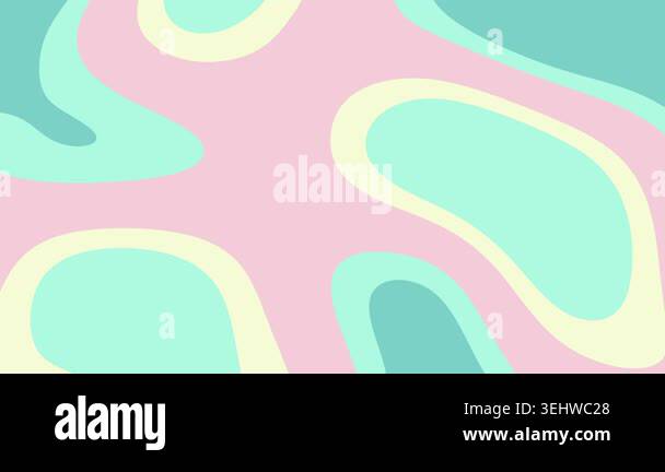 Abstract design with flowing shapes in pastel colors of pink, mint, and ...