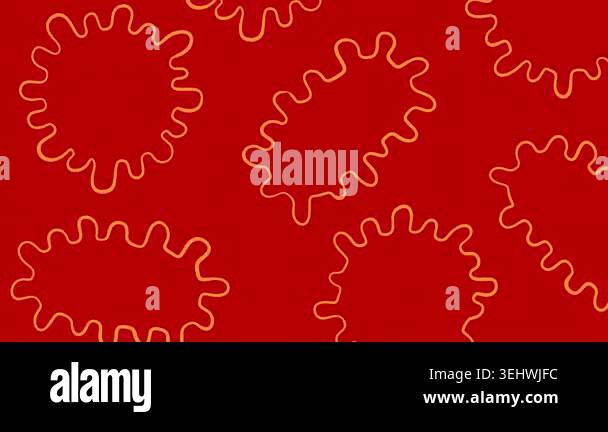 Dynamic 2D animation of orange wavy bacteria outlines on bold red ...