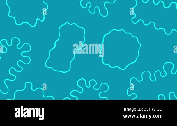 Minimalist 2D animation featuring teal colored microorganism outlines ...