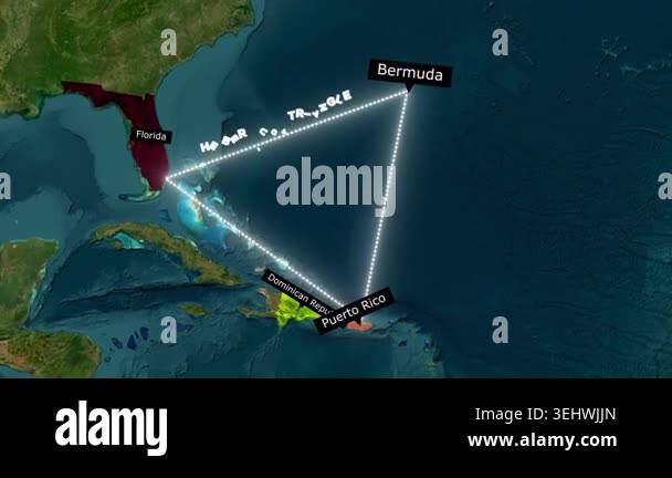Bermuda Triangle Map Animation Showing Triangle Area Between Florida ...