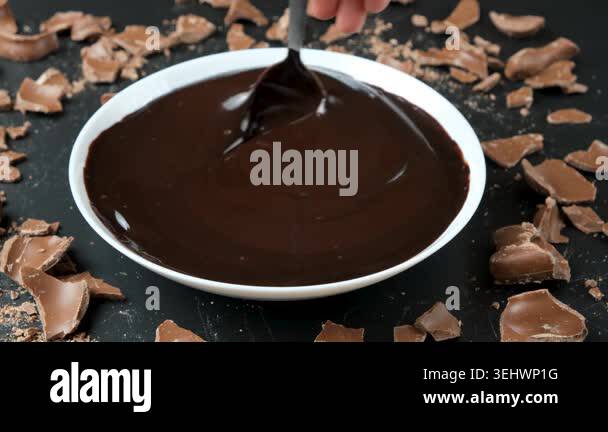 Stirring melted chocolate sauce in a bowl, cooking process Stock Video ...