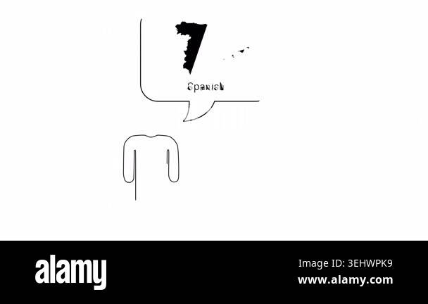 A simple line drawing of a person with a speech bubble containing a map ...