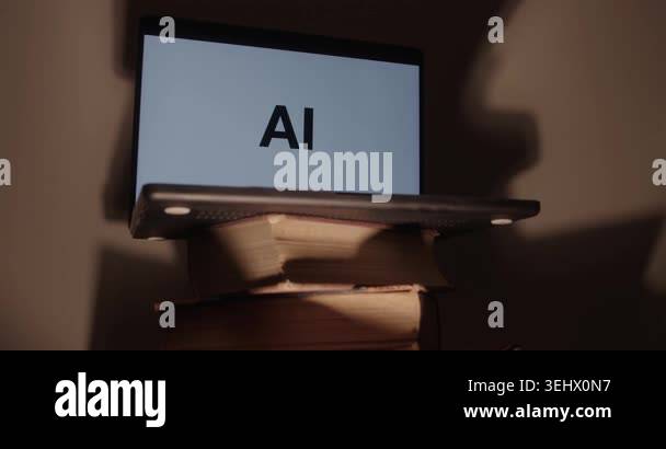 Artificial Intelligence learning concept. Laptop with integrated AI ...
