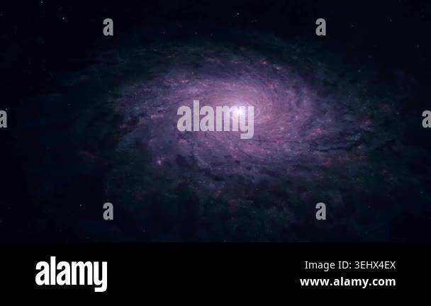 Animation of a massive purple spiral galaxy rotating slowly in deep ...