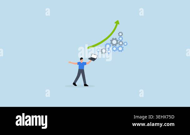 Growing efficiency, 4k animation of businessman work with laptop on ...