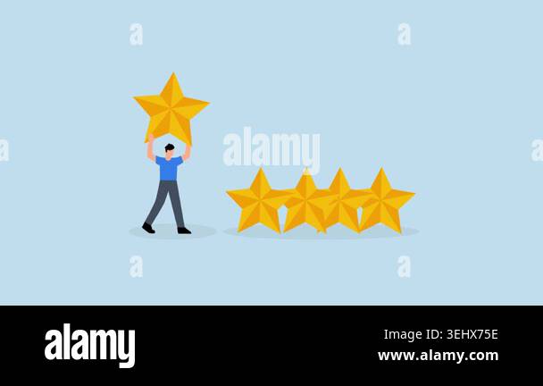 User experience, 4k animation of businessman holding golden yellow star ...