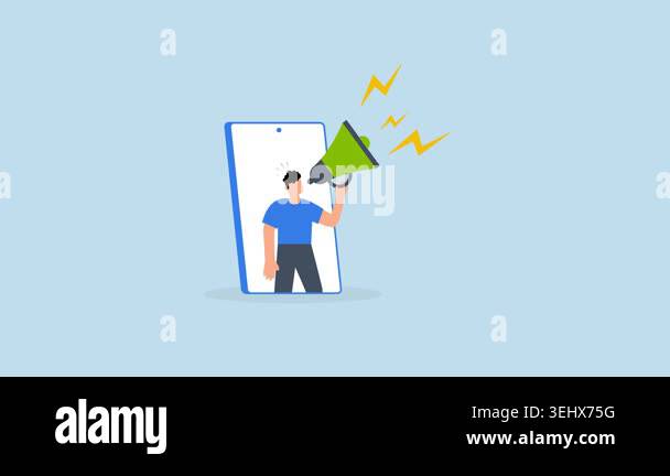 Mobile marketing, 4k animation of man telling promotion on megaphone ...