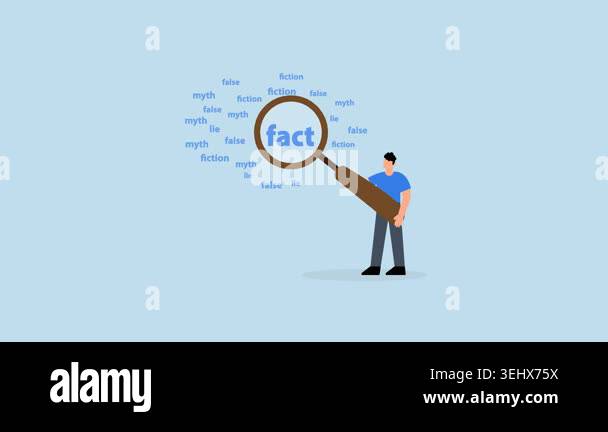 Fact checking, 4k animation of businessman with magnifying glass ...