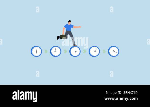 Deadline urgency, 4k animation of businessman hurry running on time ...