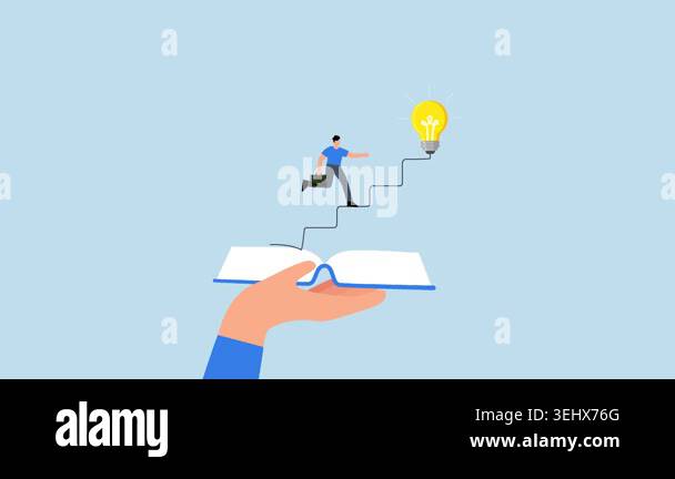 Effective learning new knowledge lead to success, 4k animation of young ...