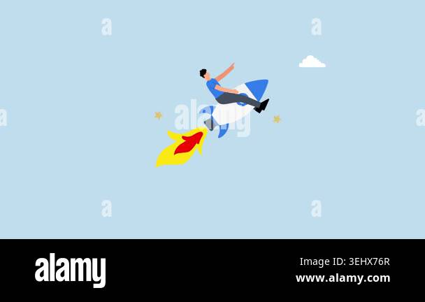 Success achievement, 4k animation of businessman riding fast rocket to ...