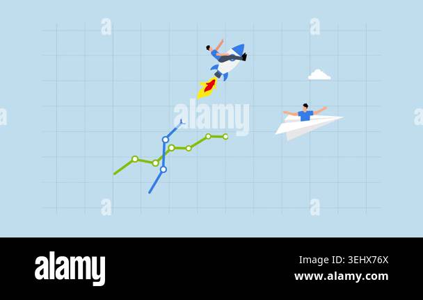 Boost performance, 4k animation of businessman riding fast rising speed ...