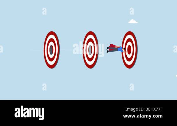Power to reach targets, 4k animation of businessman superhero flying ...