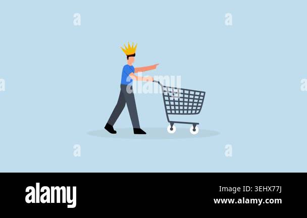 Customer is king, 4k animation of man customer wearing king crown ...