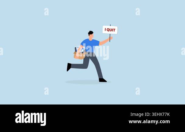 Quit full time job, 4k animation of businessman with stuff with quit ...