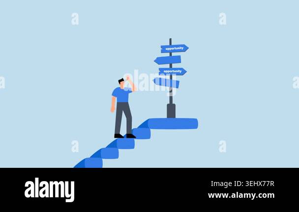 Opportunity, 4k animation of businessman climb up stair to see ...