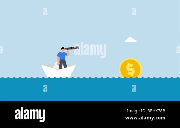 Financial planning target, 4k animation of Businessman aboard a boat ...