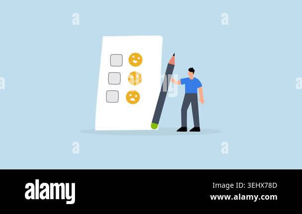 Customer rating, 4k animation of man grasping a pencil reflects on ...