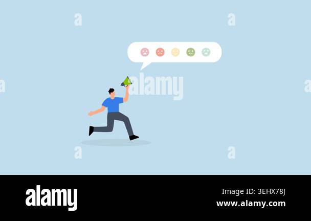 Customer satisfaction survey, 4k animation of man shouting with ...