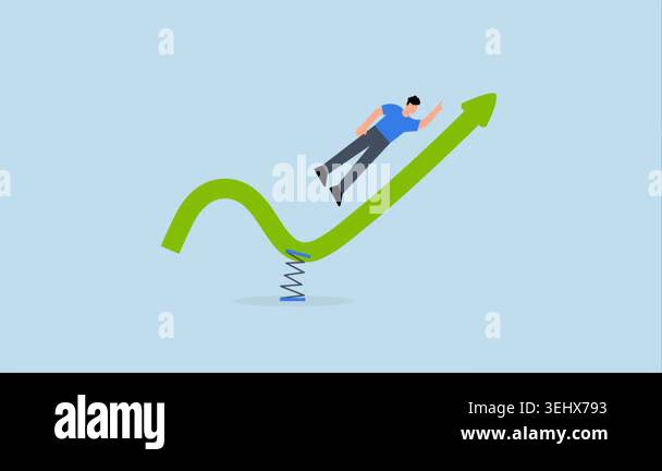 Stock market rebound, 4k animation of businessman jumping high on ...