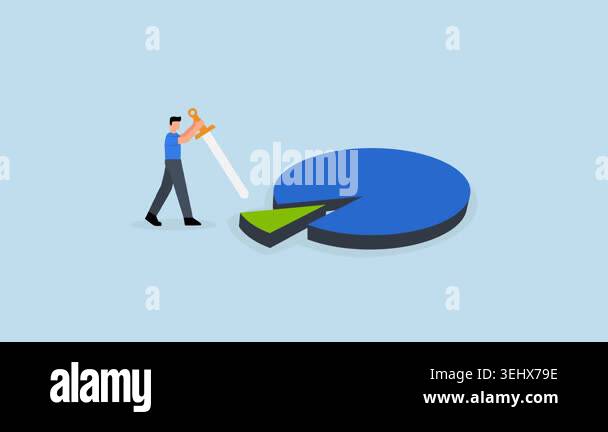 4k animation of businessman company owner split pie chart for his ...