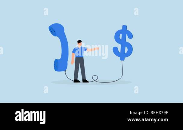 Telemarketing, 4k animation of salesman standing with telephone ...