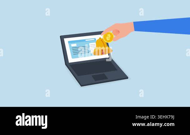 Subscription business model, 4k animation of customer hand put coin on ...