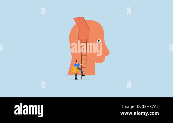 Brand recognition, 4k animation of businessman holding star climb up ...