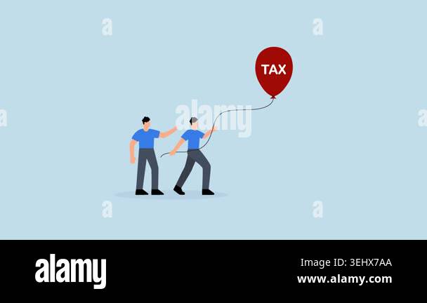 Tax increase to pay, 4k animation of businessmen help to hold float ...
