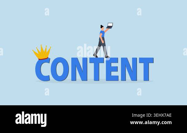 Content is king, 4k animation of female author using laptop on term ...