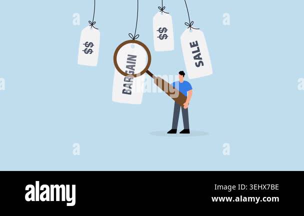 Bargain sale event, 4k animation of man finding special bargain sale ...