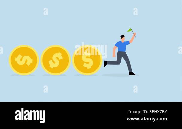 Cash flow, 4k animation of Businessman leader holding flag control flow ...