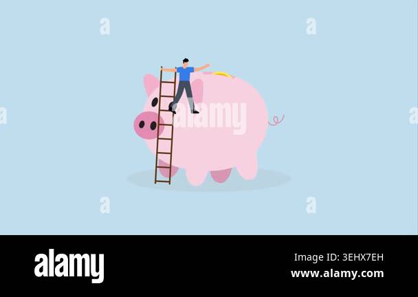 Personal finance strategy, 4k animation of businessman utilizing stair ...