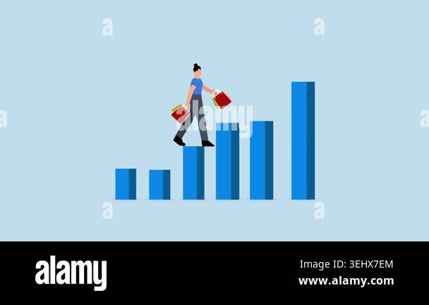 Customer lifetime value, 4k animation of customer woman with shopping ...