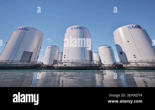 Smr or small modular nuclear reactors power plant against blue sky ...